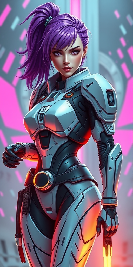 Generate a high-quality digital illustration of a futuristic female ...