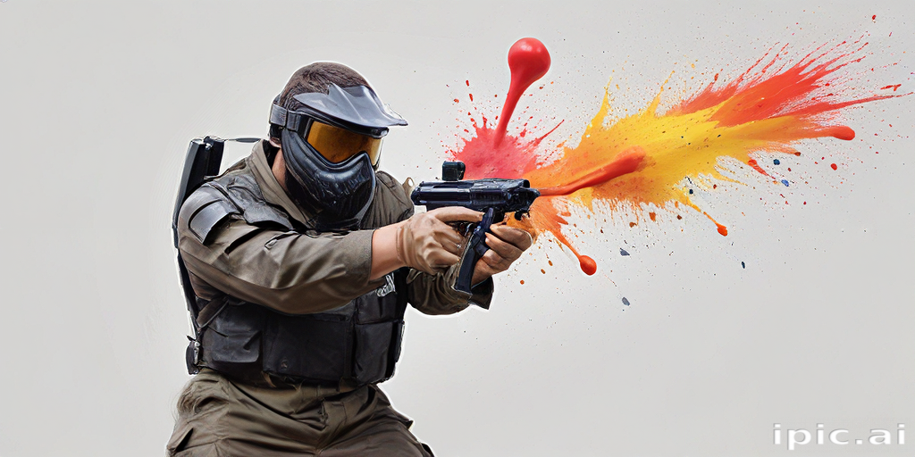 A Dynamic Action Scene Featuring a Paintball Player in Full Gear