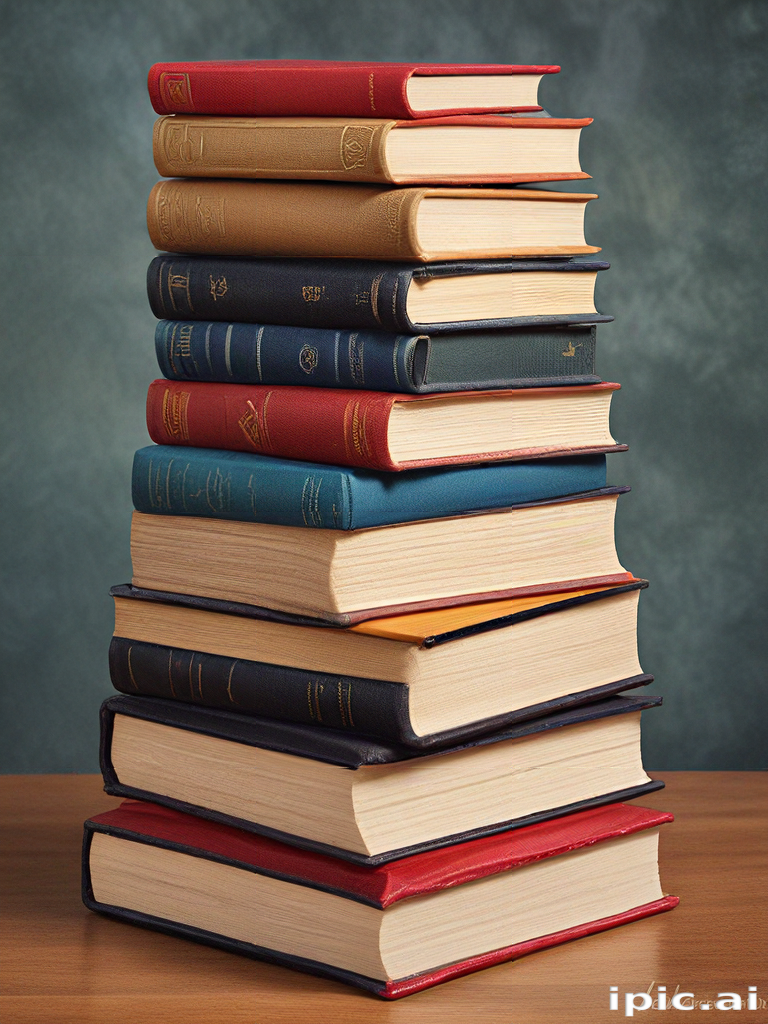 A Stack of Classic Books in Various Colors on a Wooden Table