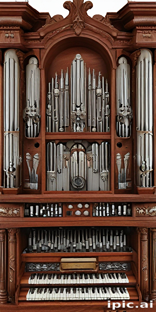 A Beautifully Crafted Wooden Organ with Intricate Pipes and Keyboards ...