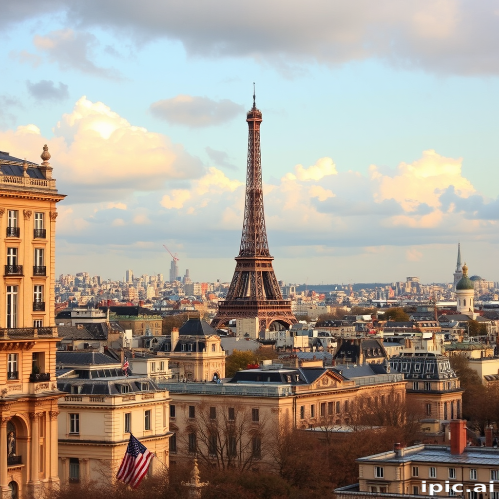 Scenic View of Paris with Iconic Eiffel Tower Against a Beautiful Sky