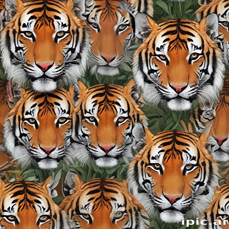 Stunning Close-Up Collage of Majestic Tigers in Lush Greenery Background