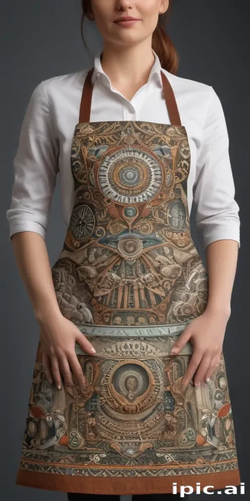 Elegant Woman Wearing a Detailed Artistic Apron with Intricate Designs
