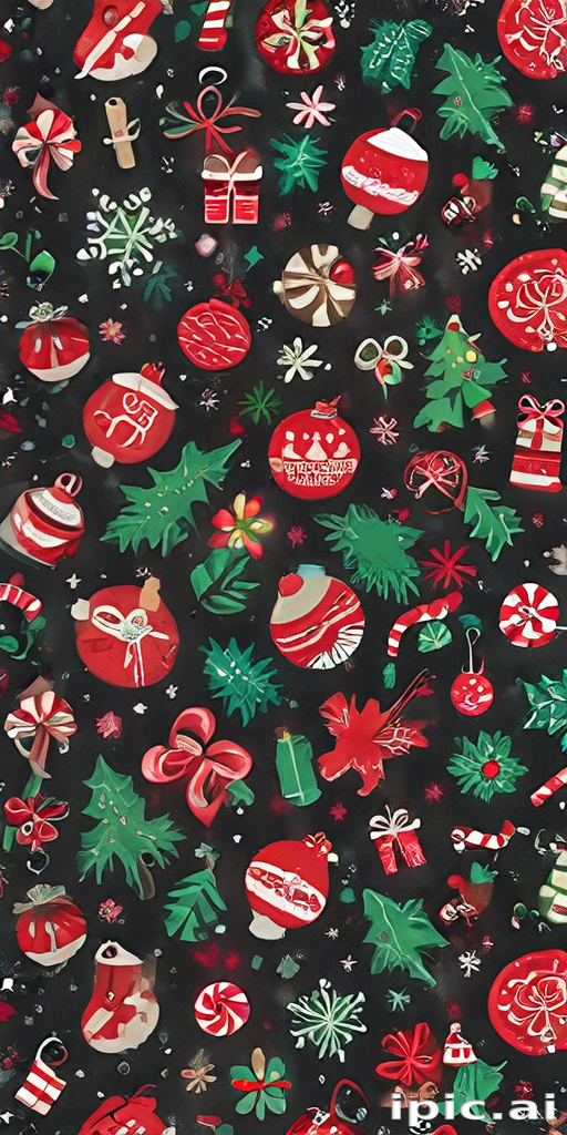 Festive Holiday Wrapping Paper Design Featuring Ornaments, Trees, and Gifts