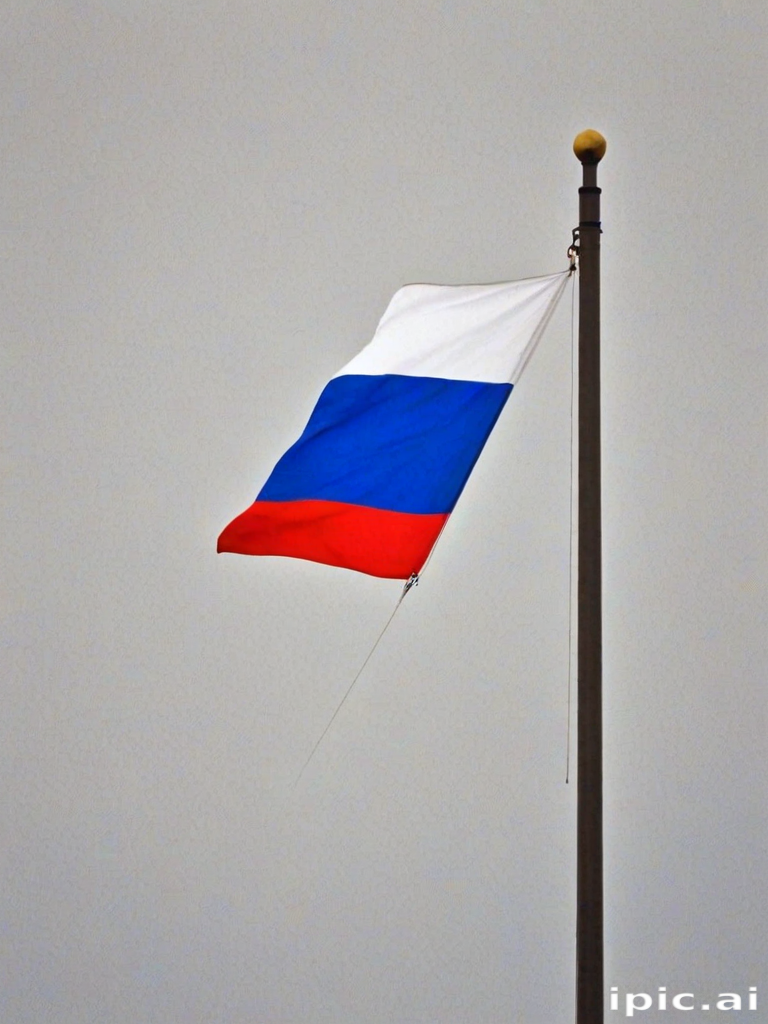 Russian National Flag Fluttering Majestically Against a Gray Overcast Sky