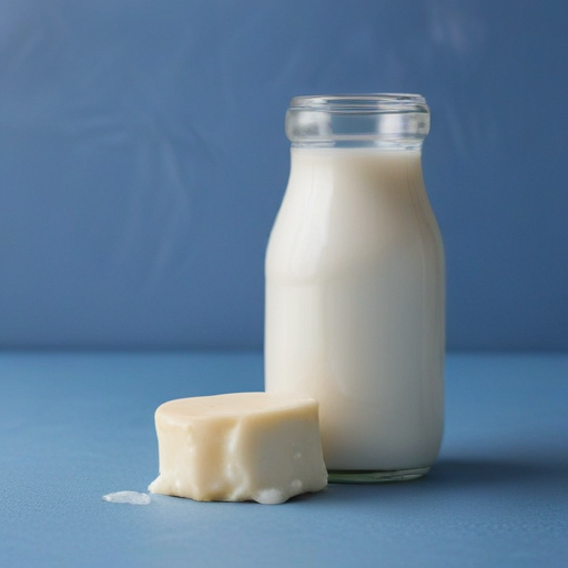 blue background cheese with a pacifier and a bottle of milk