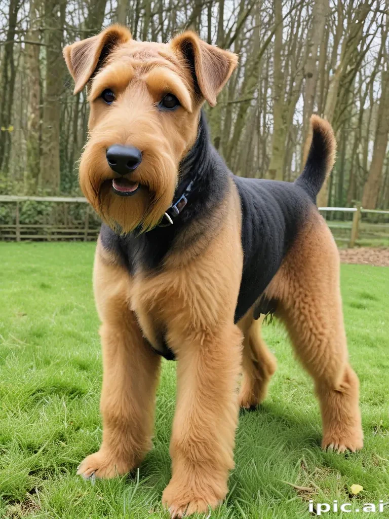 A Happy Airedale Terrier Standing Proudly in a Lush Green Park.