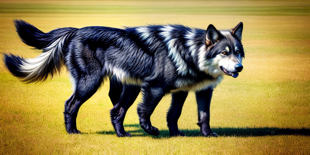 A single animal that looks like half a dog and a wolf.
