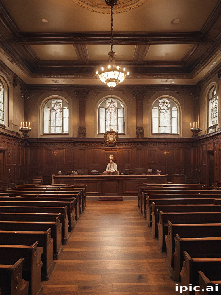 Elegant Courtroom Interior Featuring Judge at the Bench Surrounded by ...