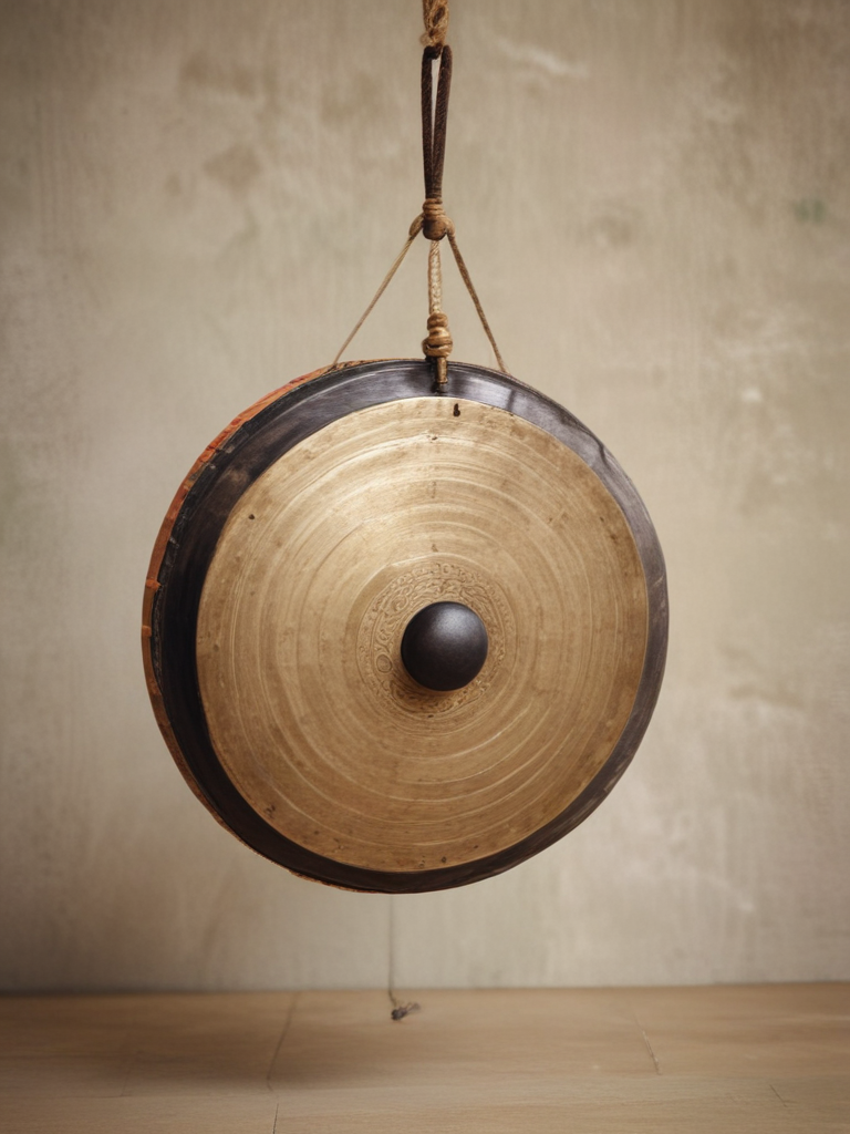 mushoo pulls out a gong, ready to clang it loudly, but then reconsiders.