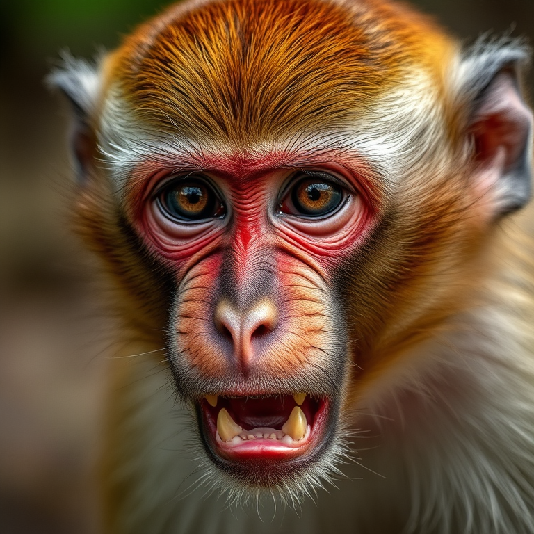Capture a close-up of an aggressive macaque monkey with detailed facial ...