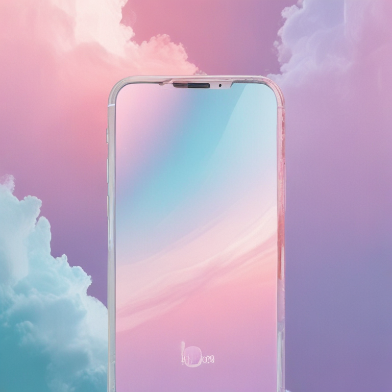 Modern Smartphone Displaying a Dreamy Pastel Sky with Soft Clouds