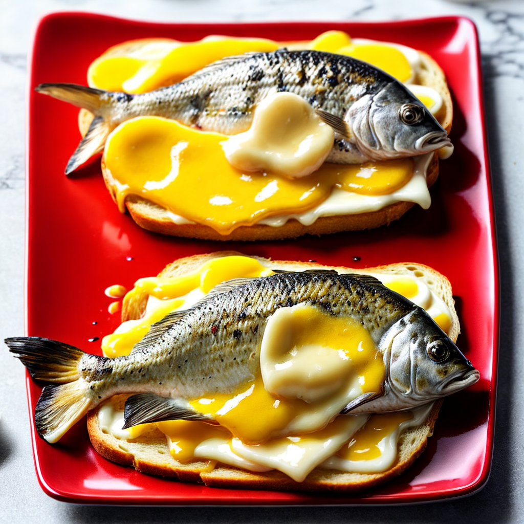 Fish and melting cheese on bread