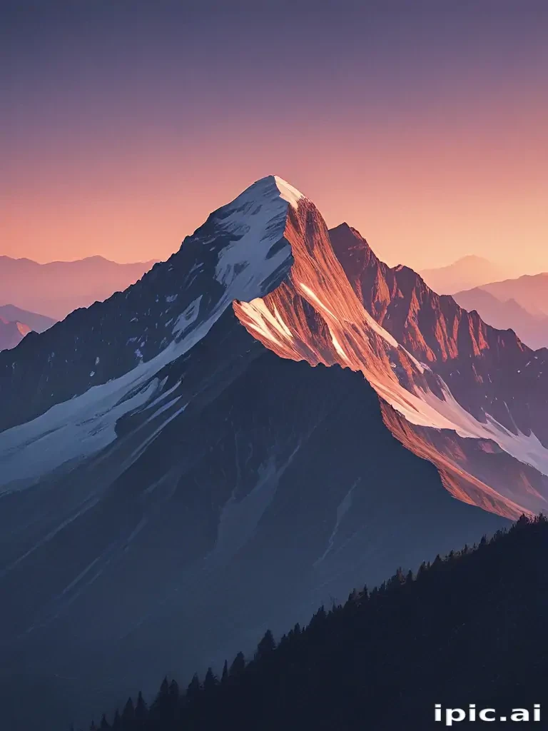 Majestic Mountain Peak Bathed in Golden Light at Twilight Hour
