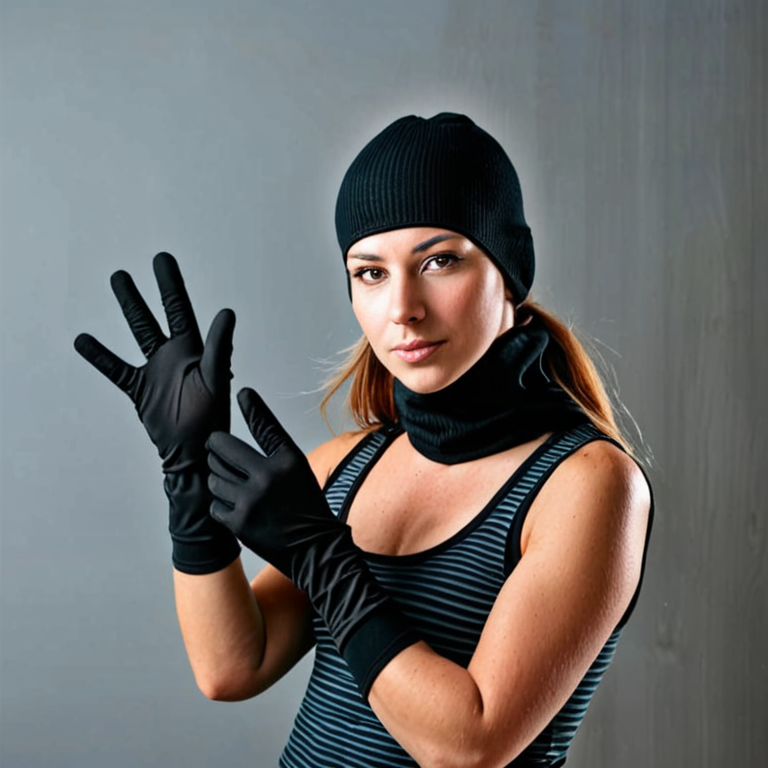A female burglar with gloves and balaclava