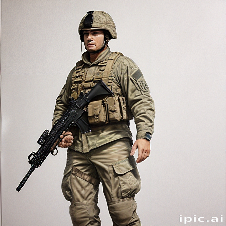 Highly Detailed Military Action Figure in Combat Uniform with Rifle