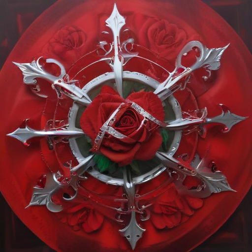 a Devilish sigil with red background with red roses.