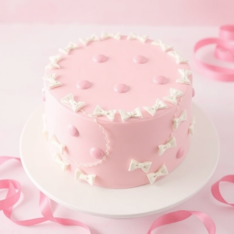 Delightful Pink Cake Decorated with Charming White Bow Ties and Pearls