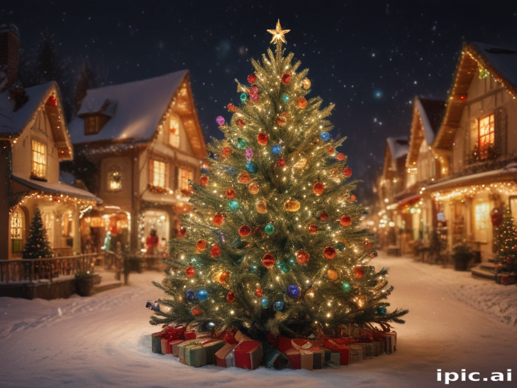 Enchanting Winter Scene Featuring a Beautifully Decorated Christmas Tree