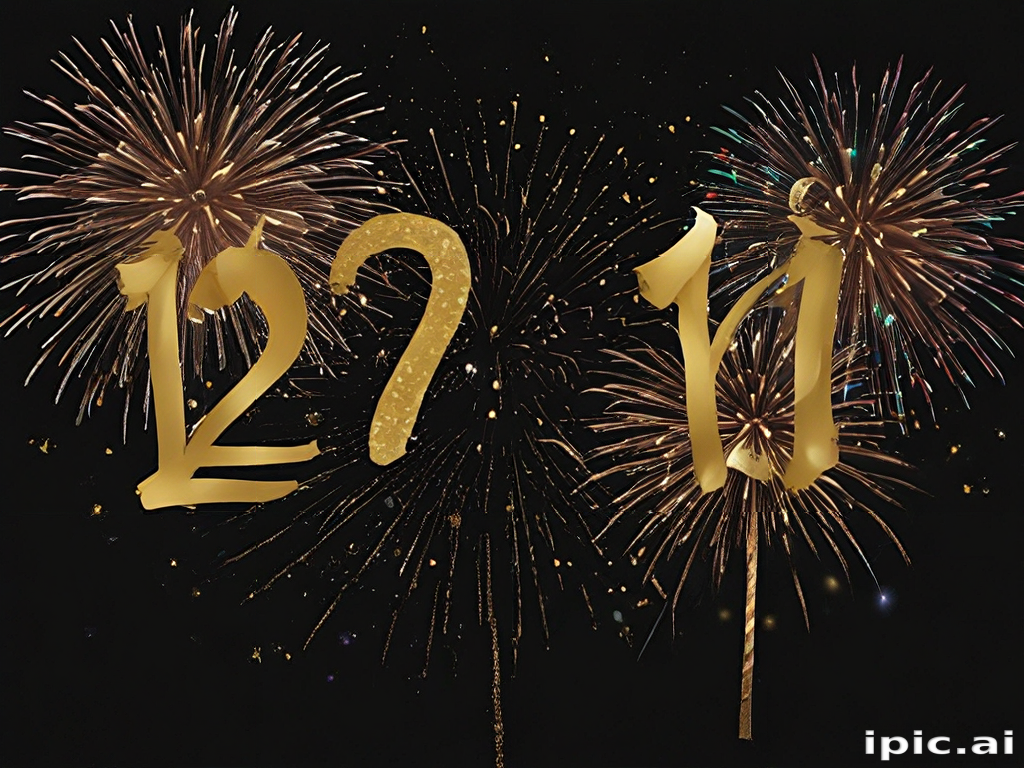 Celebrating the New Year with Vibrant Fireworks and Golden Numbers