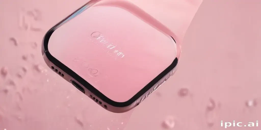 Stylish Pink Smartphone Immersed in Water with Droplets and Reflections