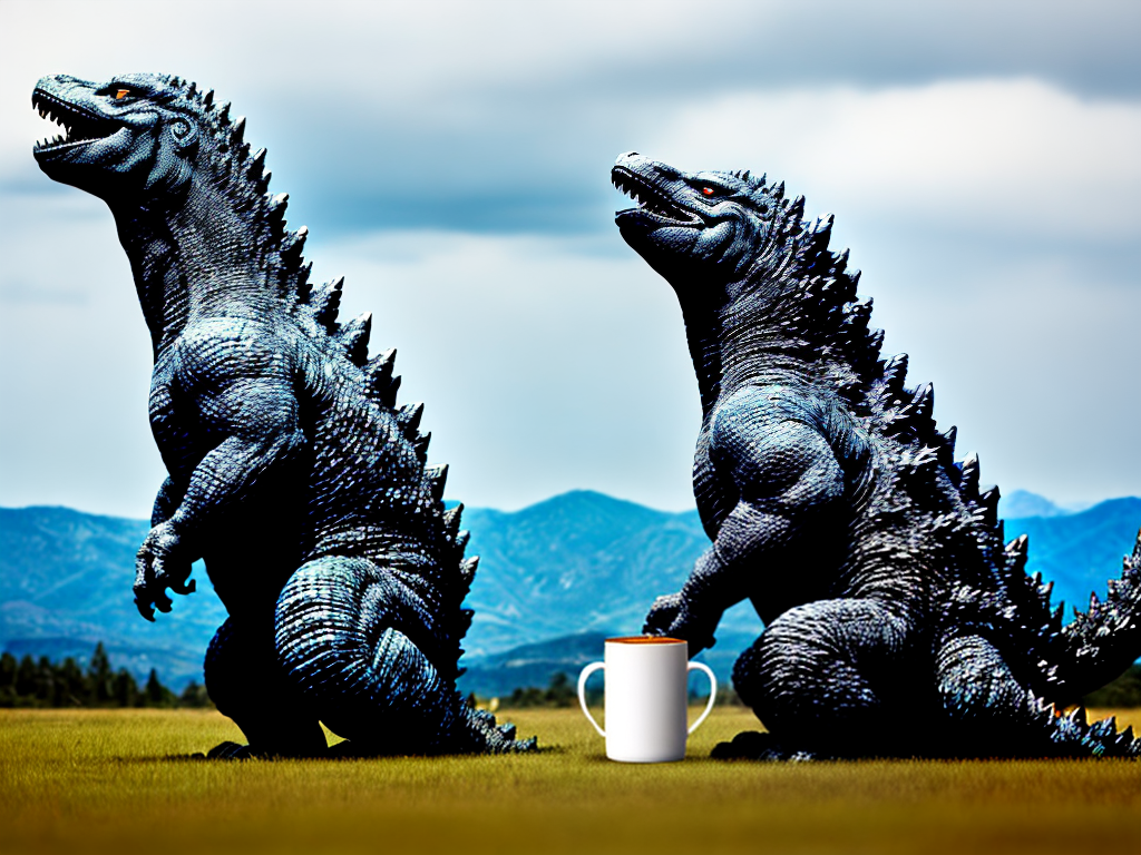 godzilla drinking coffee