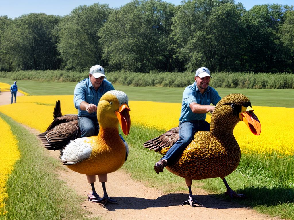 Man riding a giant duck