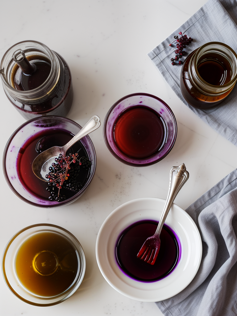Colorful Array of Homemade Syrups and Extracts in Clear Glass Bowls