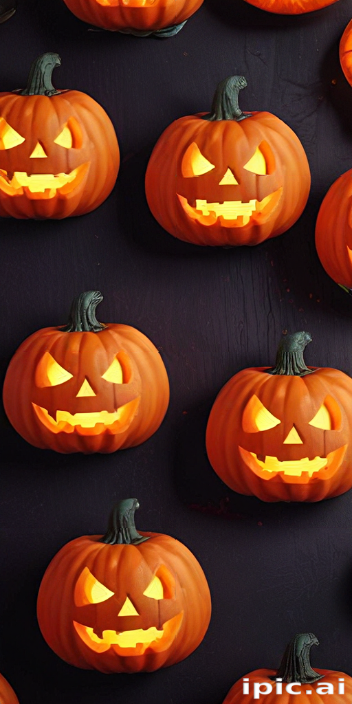 Colorful Display of Grinning Jack-o'-Lanterns Illuminating the ...