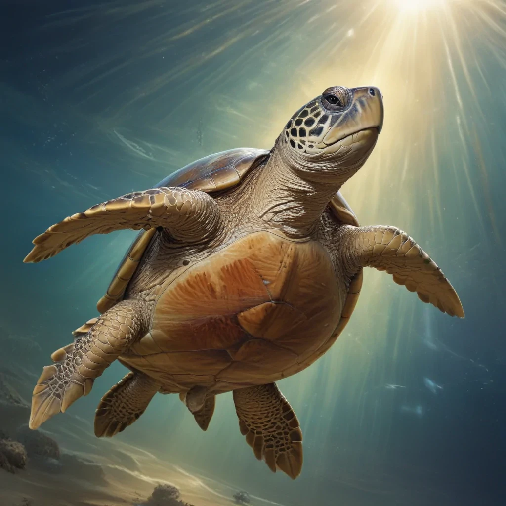 A Majestic Sea Turtle Gliding Gracefully Through Crystal Clear Ocean Waters
