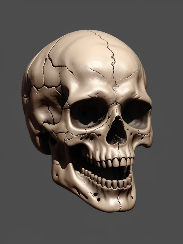 Realistic 3D Rendering of a Cracked Human Skull with Detailed Textures
