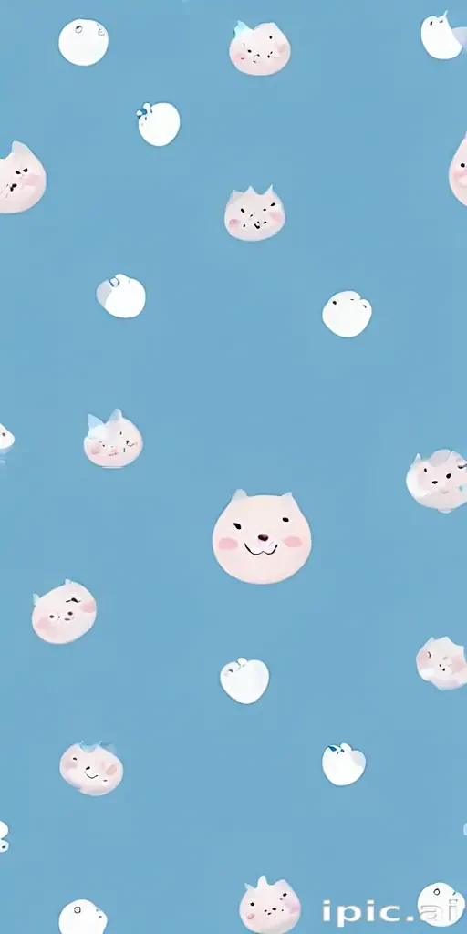 Playful and Colorful Pattern of Cute Cartoon Faces on Blue Background
