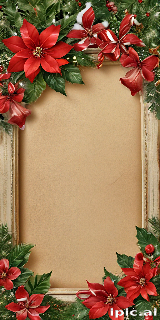 Festive Floral Frame Featuring Vibrant Red Flowers and Green Foliage