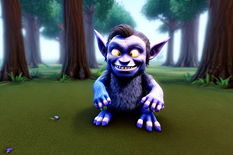 Creepy realistic troll in a woodland mansion