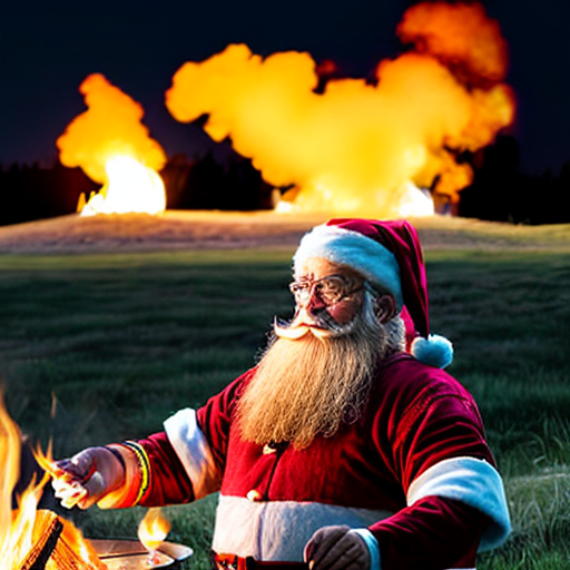 Italian Santa Claus drinking Negronis starting a campfire