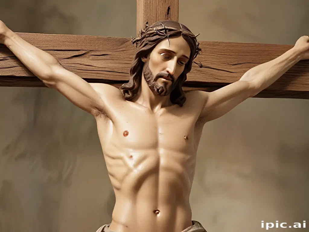 Detailed Sculpture of Christ on the Cross with Realistic Features and ...