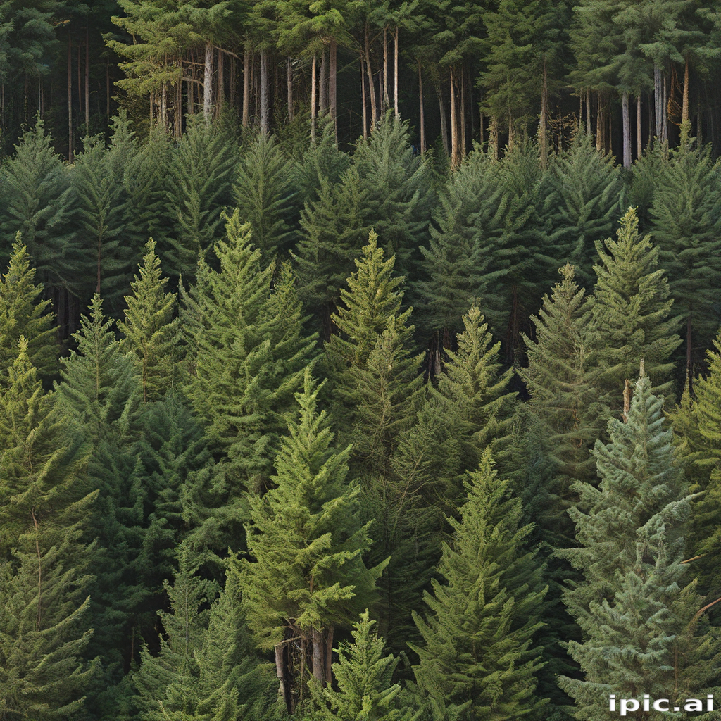 Vibrant Green Forest Landscape Filled with Tall, Lush Evergreen Trees
