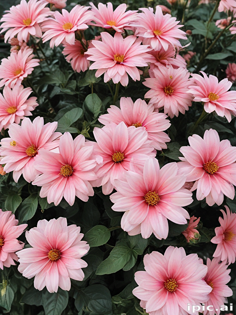 A Vibrant Display of Pink Flowers Blooming in a Lush Garden Setting.