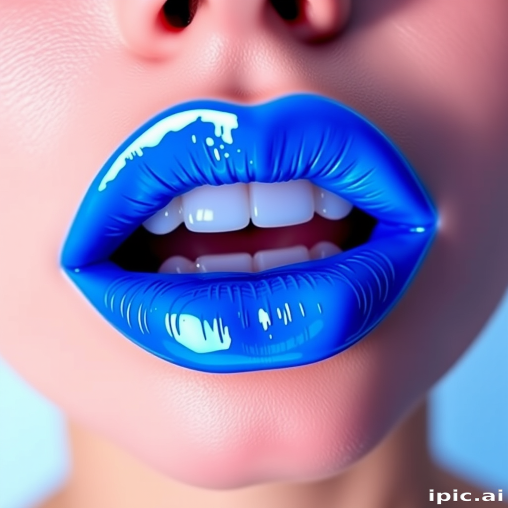 Vibrant Blue Glossy Lips Glimmering in Soft Light Against a Plain ...