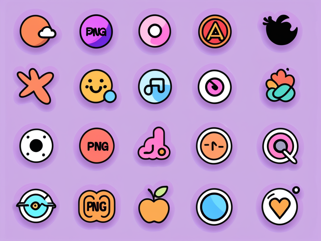 Colorful Collection of Icons on a Playful Purple Background Display