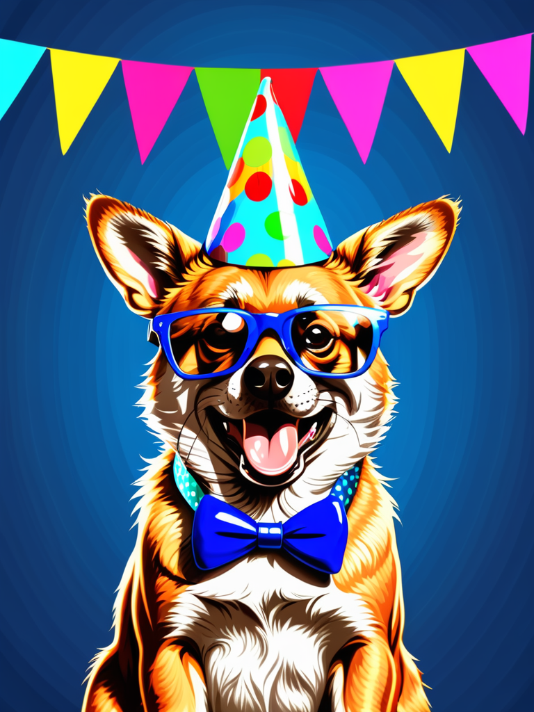 Cheerful Corgi Celebrating with Party Hat and Colorful Decorations