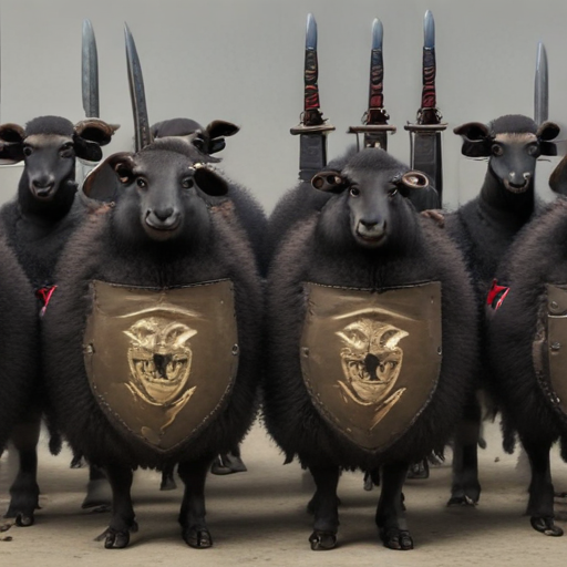 black sheeps with swords and shields