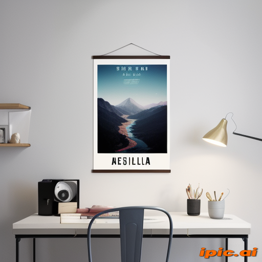 Scenic Mountain Landscape Poster Hanging Above a Minimalist Desk Setup