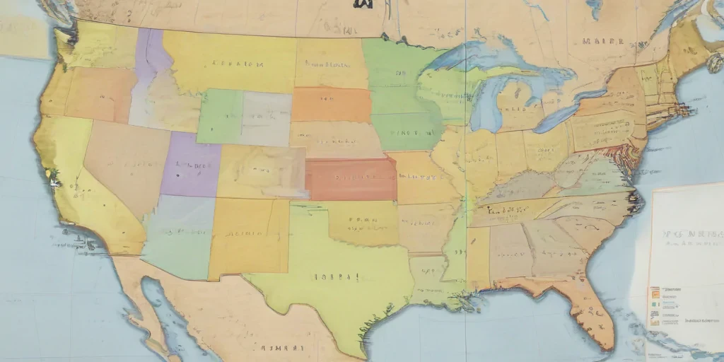 Detailed Map of the United States Highlighting State Borders and Regions