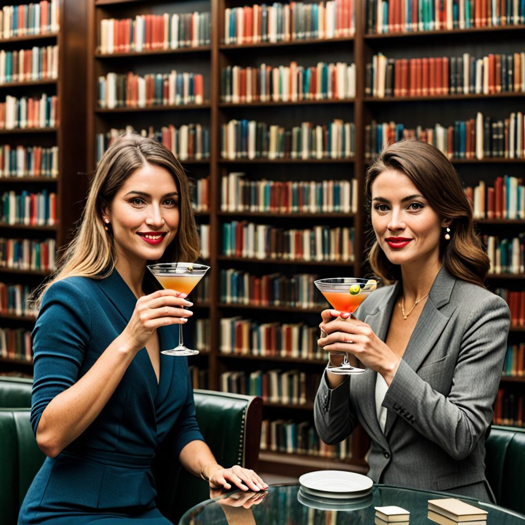 women drinking martinis in the library