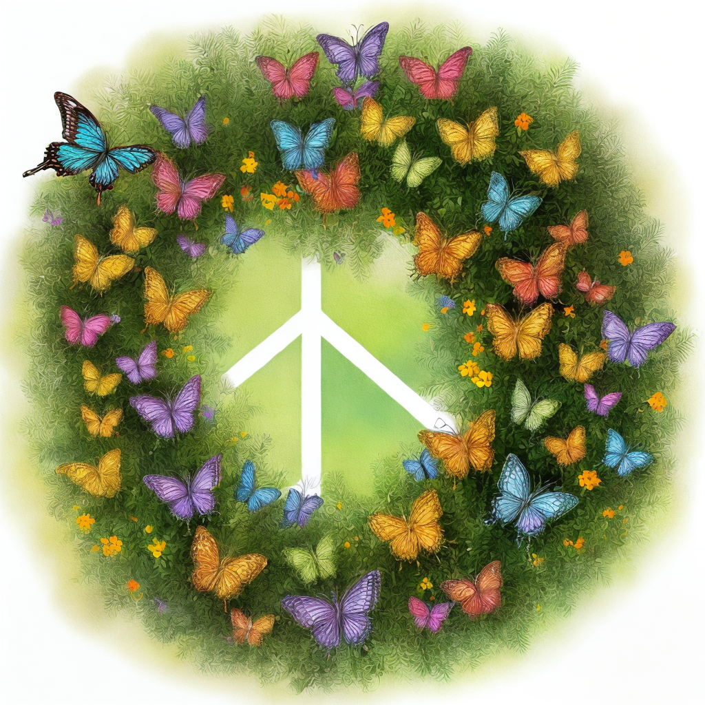 A peace symbol made of beatiful butterflies