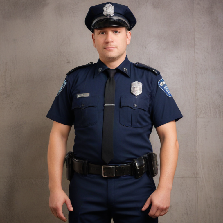 Confident Police Officer Standing Proudly in Uniform Against a Neutral ...