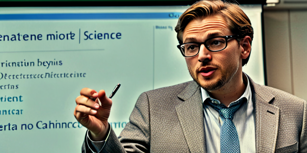 A male university professor giving a lecture on data science