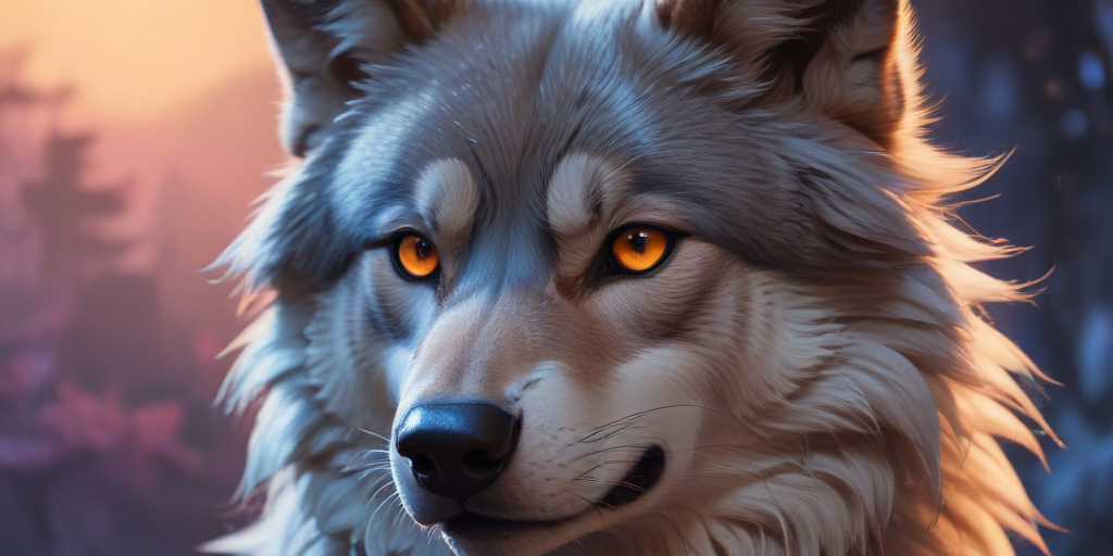 cute anime wolf character, portrait, vibrant colors, 4k