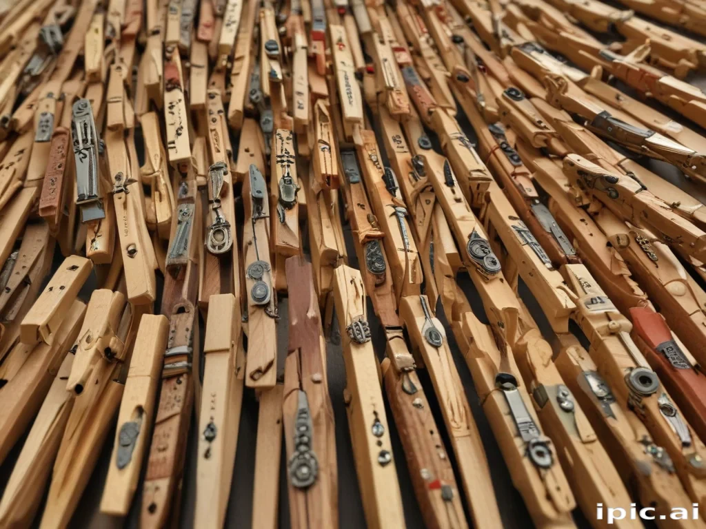 An Intricate Arrangement of Wooden Clothespins Artfully Displayed on a ...